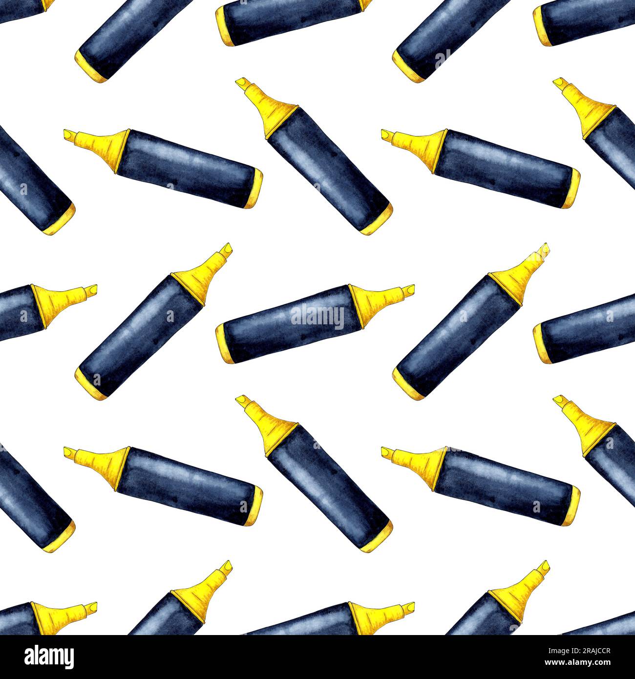 Watercolor illustration of yellow highlighter pattern. Symbol of ...