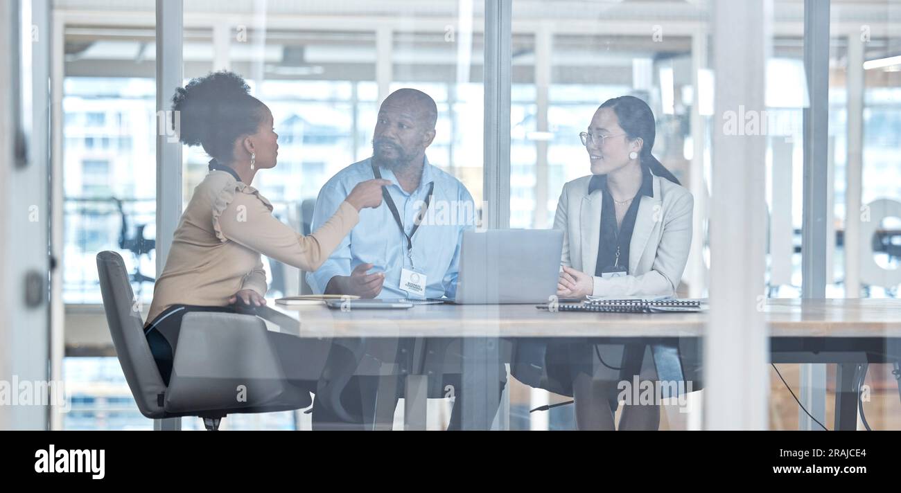 Office, business and meeting with team for feedback, brainstorming or ...