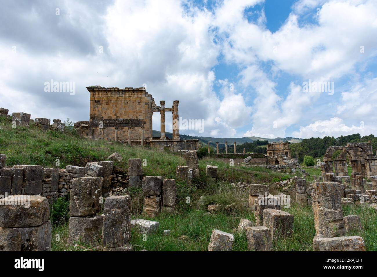 View of a Roman temple in the ancient town of Cuicul in Algeria. UNESCO ...