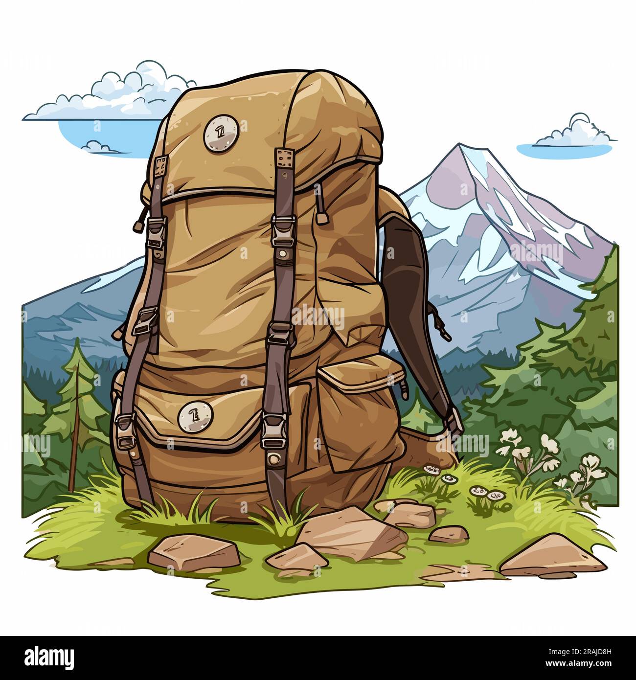 Hiking backpack. Hiking backpack hand-drawn comic illustration. Vector ...
