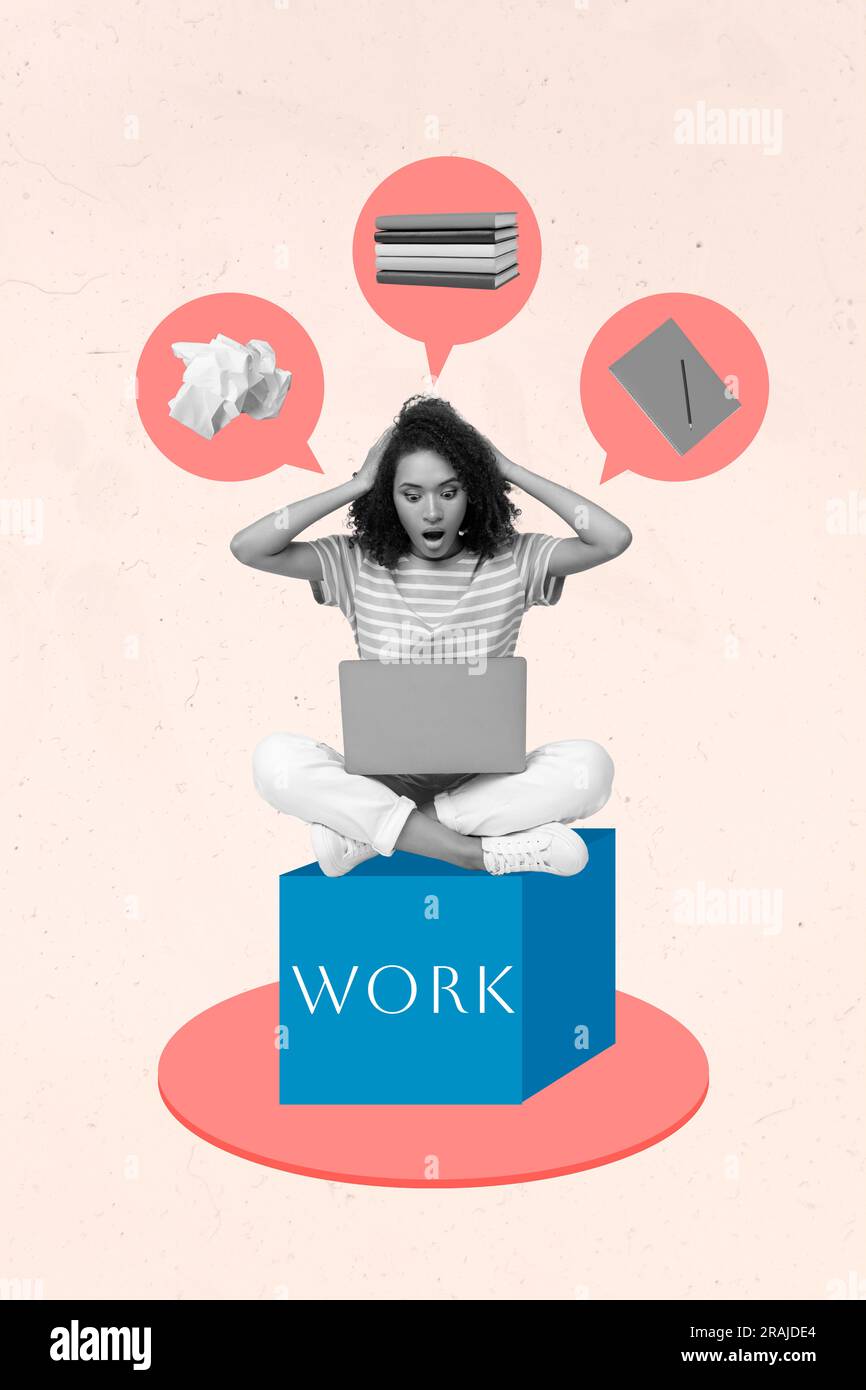 Vertical creative composite collage 3d photo of astonished overloaded ...