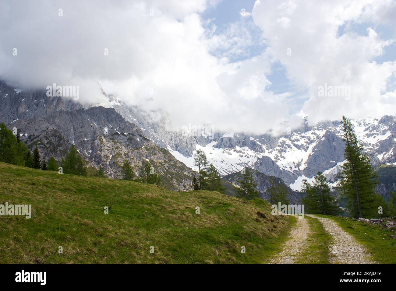 Panorama of massive Alpine mountains. Landscape in the Austrian Alps of ...