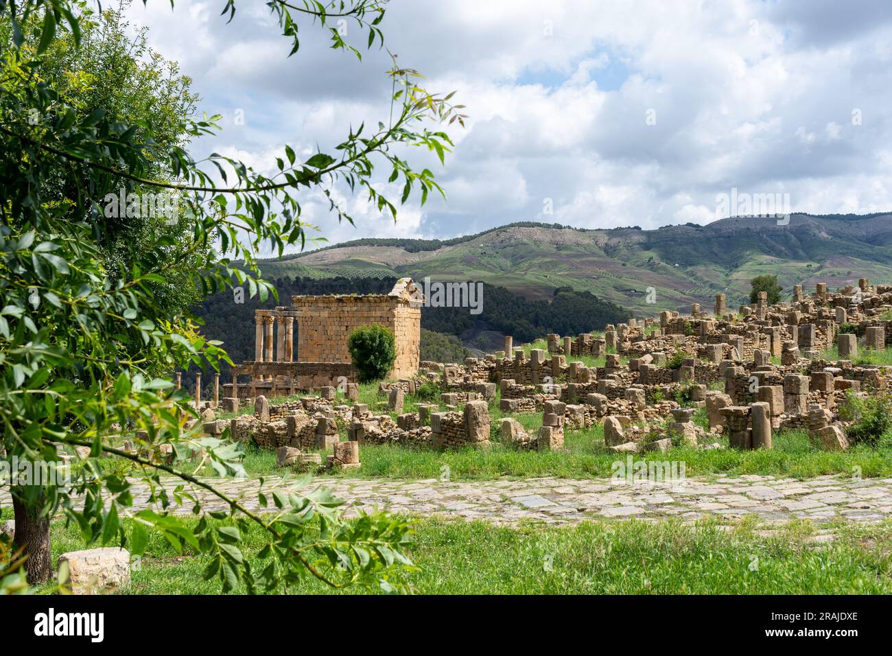 View of a Roman temple in the ancient town of Cuicul in Algeria. UNESCO ...