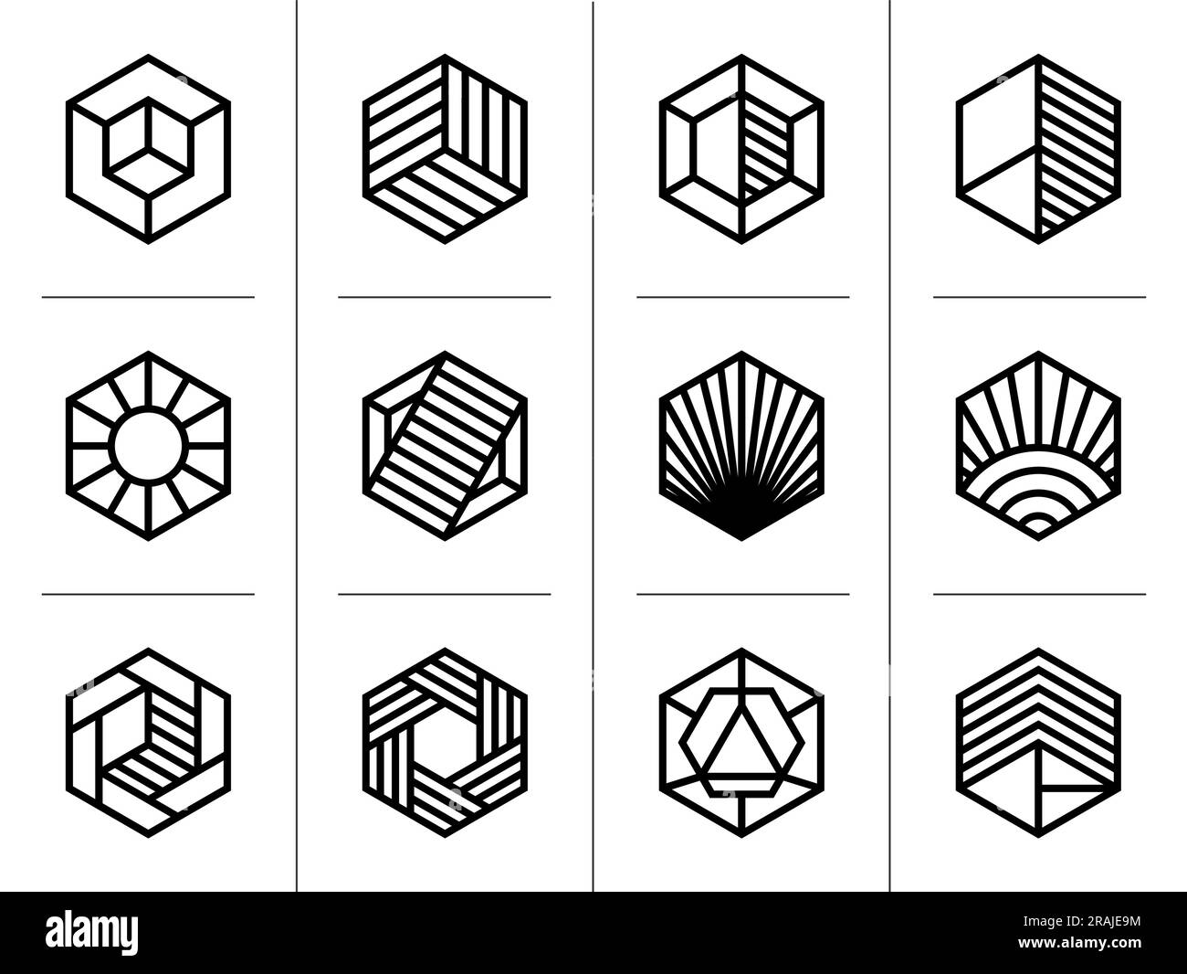 Modern line abstract hexagon logo design set. Digital technology ...