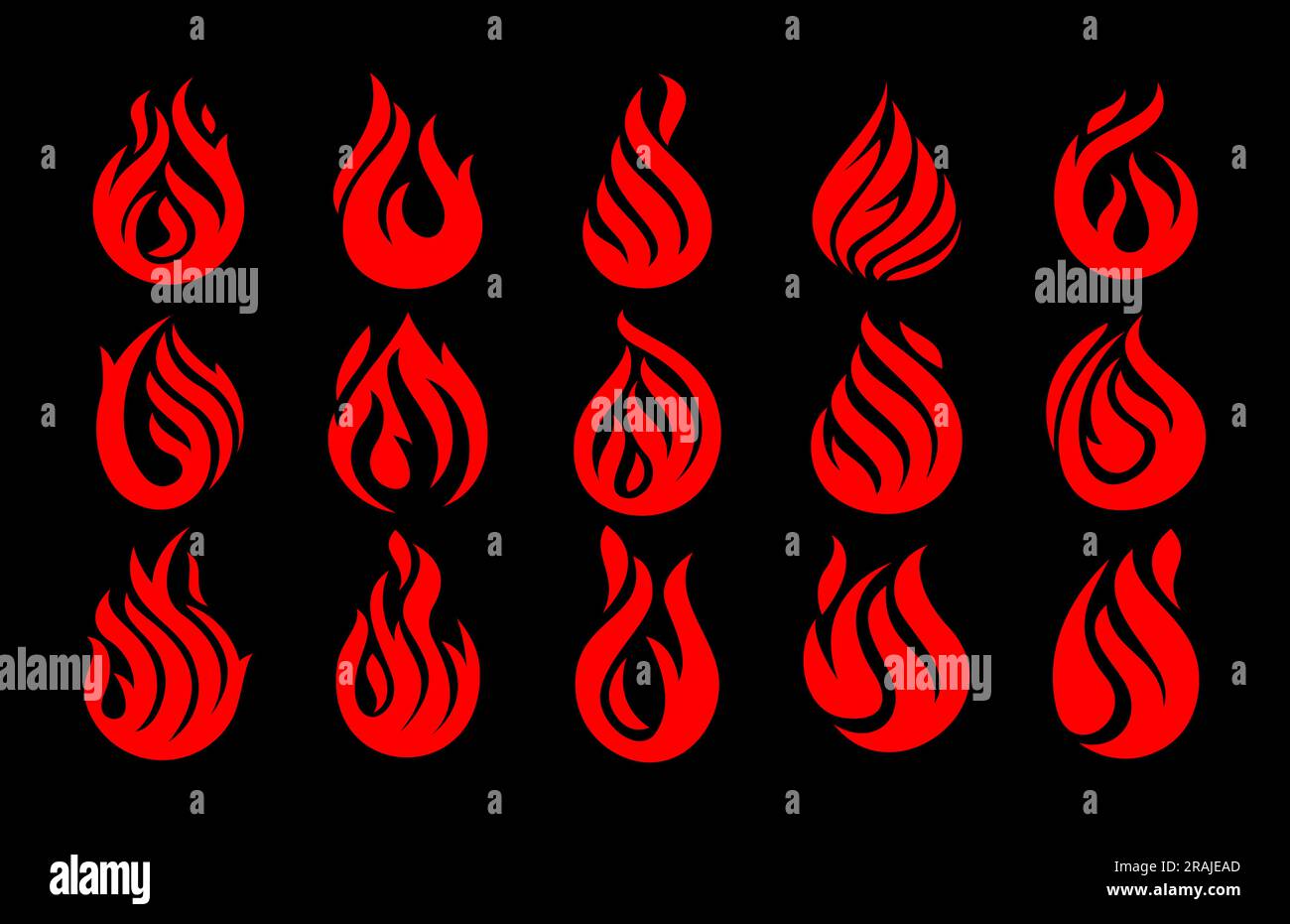 Abstract fire in water drop form logo design set. Modern water flame ...