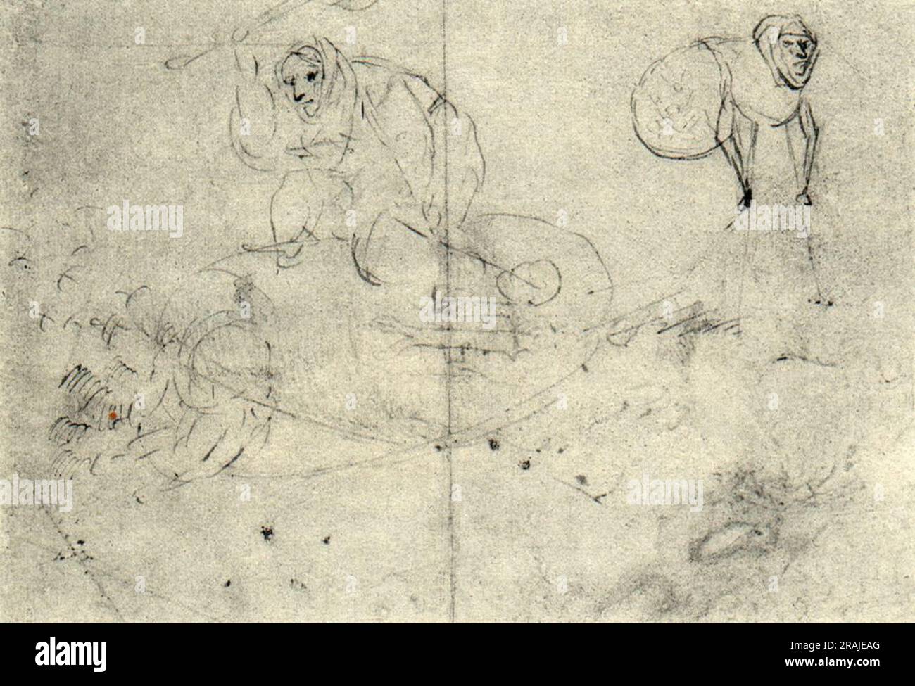 Figure in a beehive and a monsterb (A cursory sketch of two women) by ...