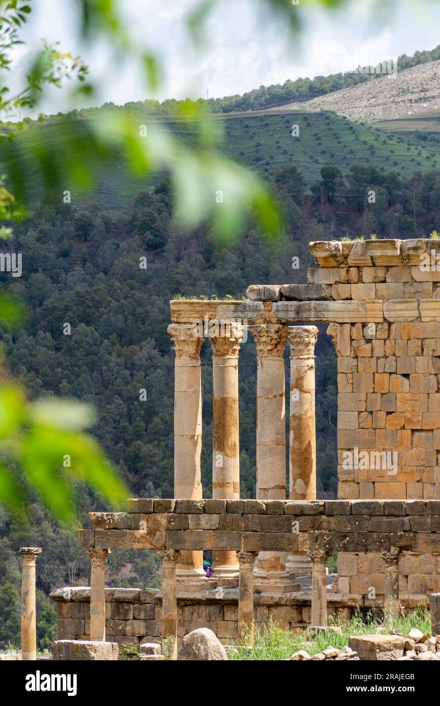 View of a Roman temple in the ancient town of Cuicul in Algeria. UNESCO ...