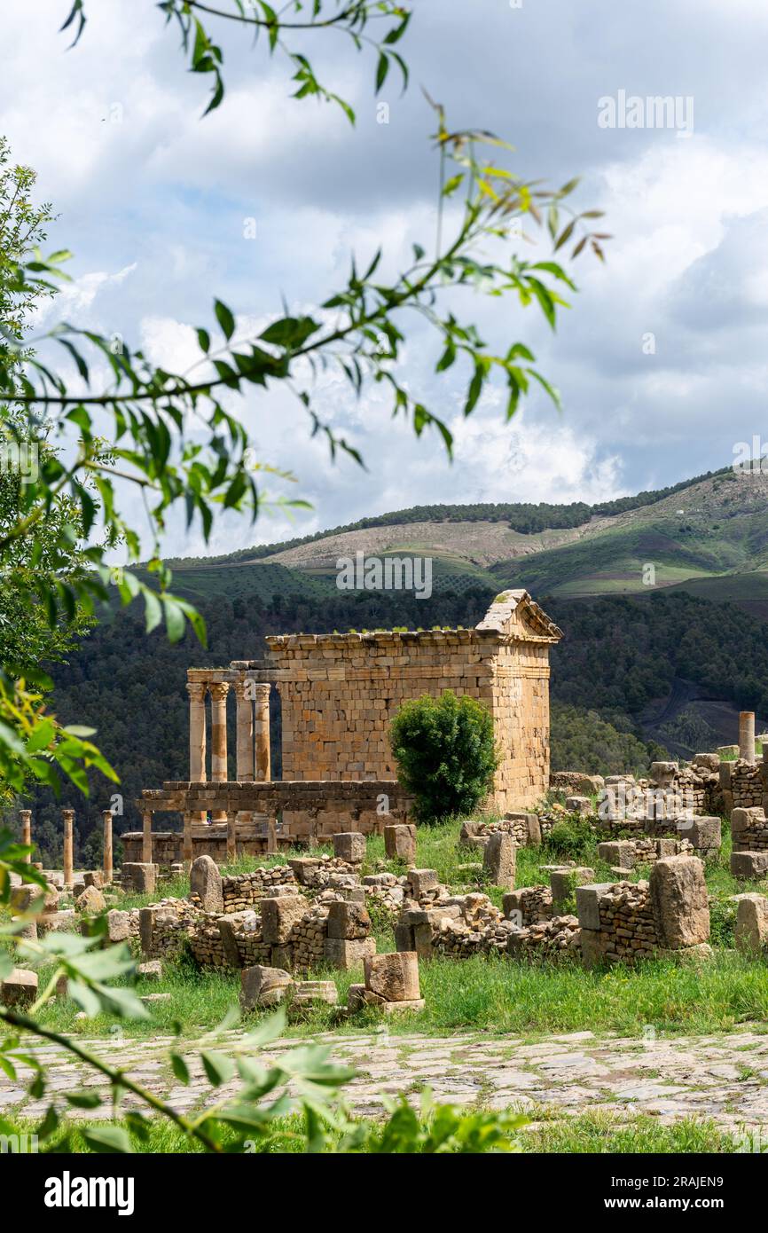View of a Roman temple in the ancient town of Cuicul in Algeria. UNESCO ...