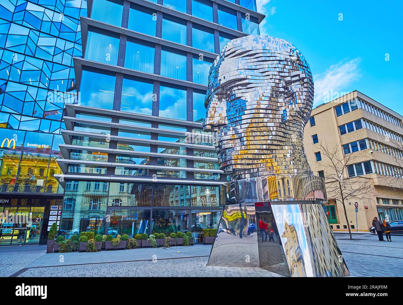 PRAGUE, CZECHIA - MARCH 7, 2022: The giant moving statue of Franz Kafka ...