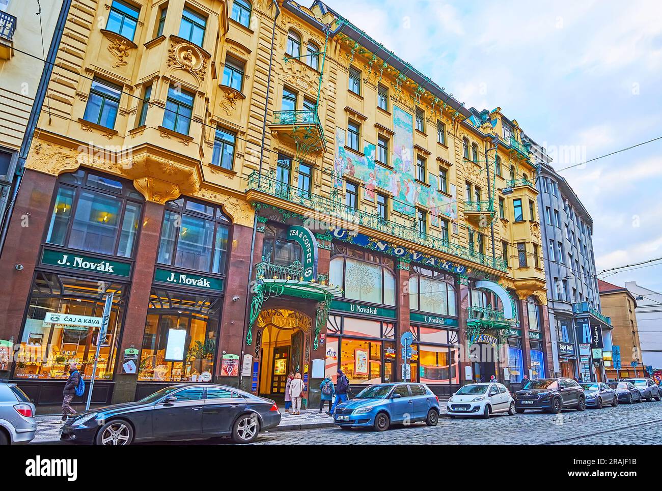 PRAGUE, CZECHIA - MARCH 7, 2022: The Art Nouveau Novak House (Dum u ...