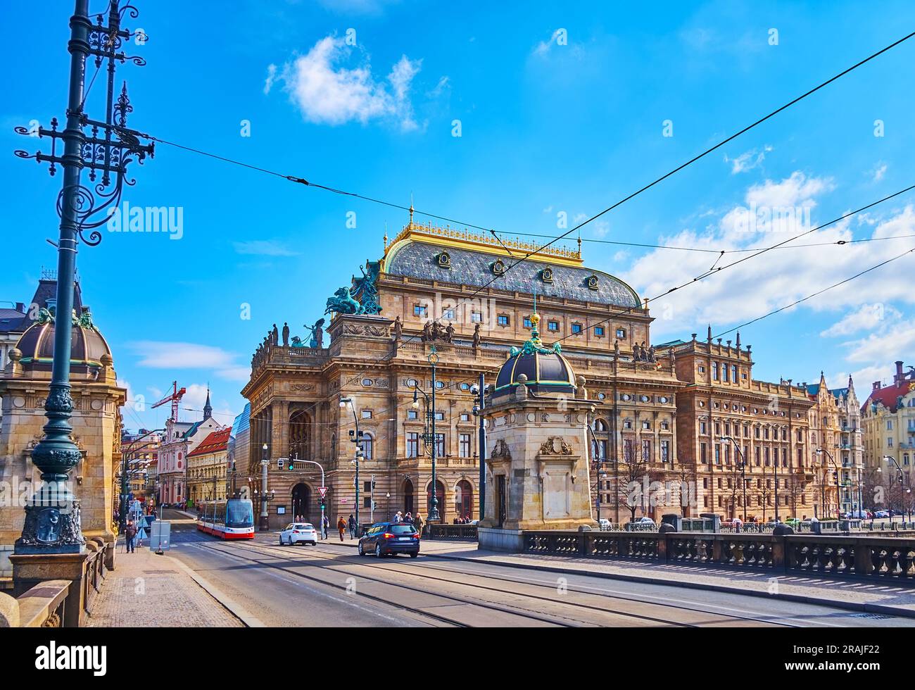The cityscape with the vintage stone booth on the Legion Bridge ...