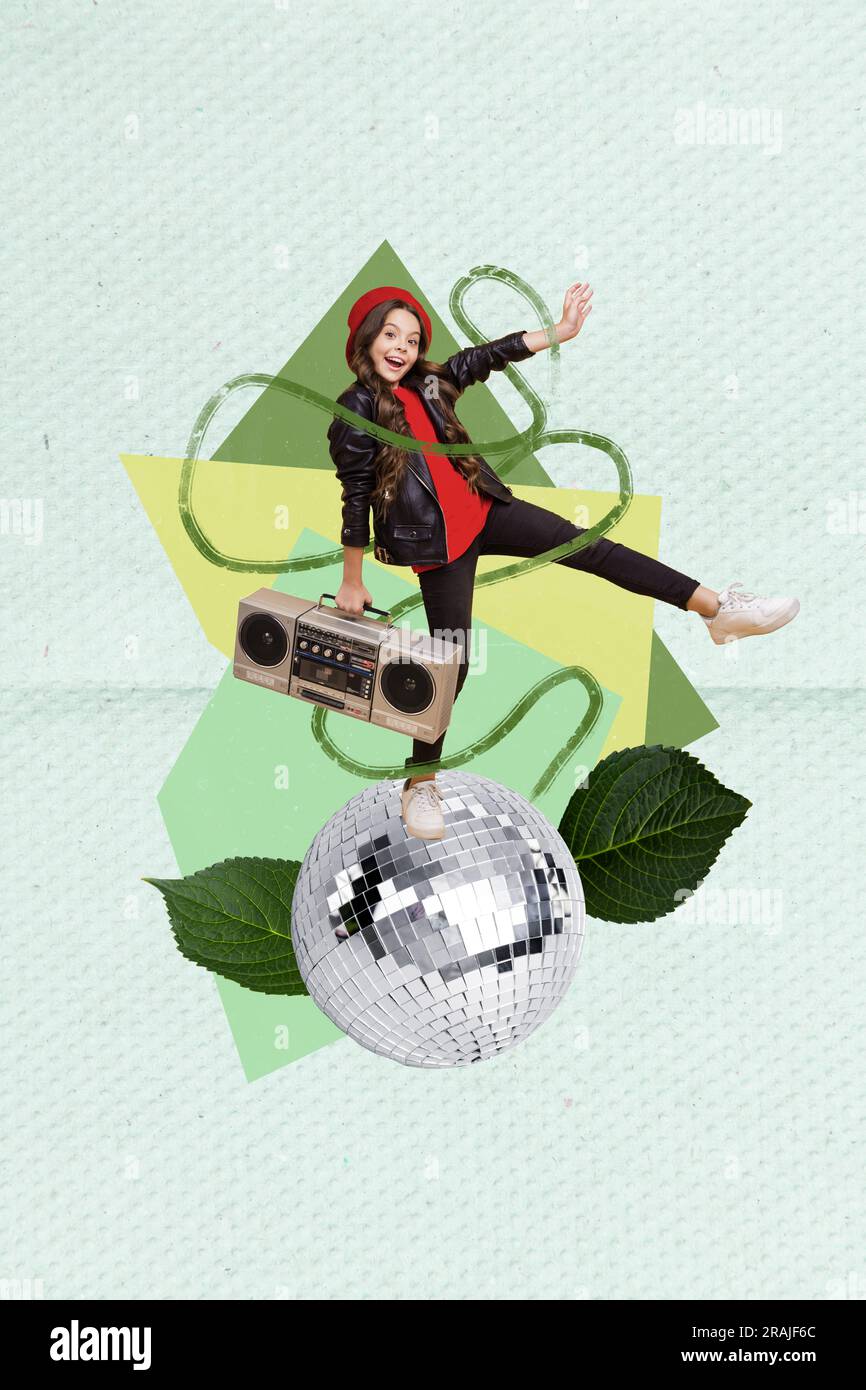 Creative template graphics collage image of small little girl dancing ...