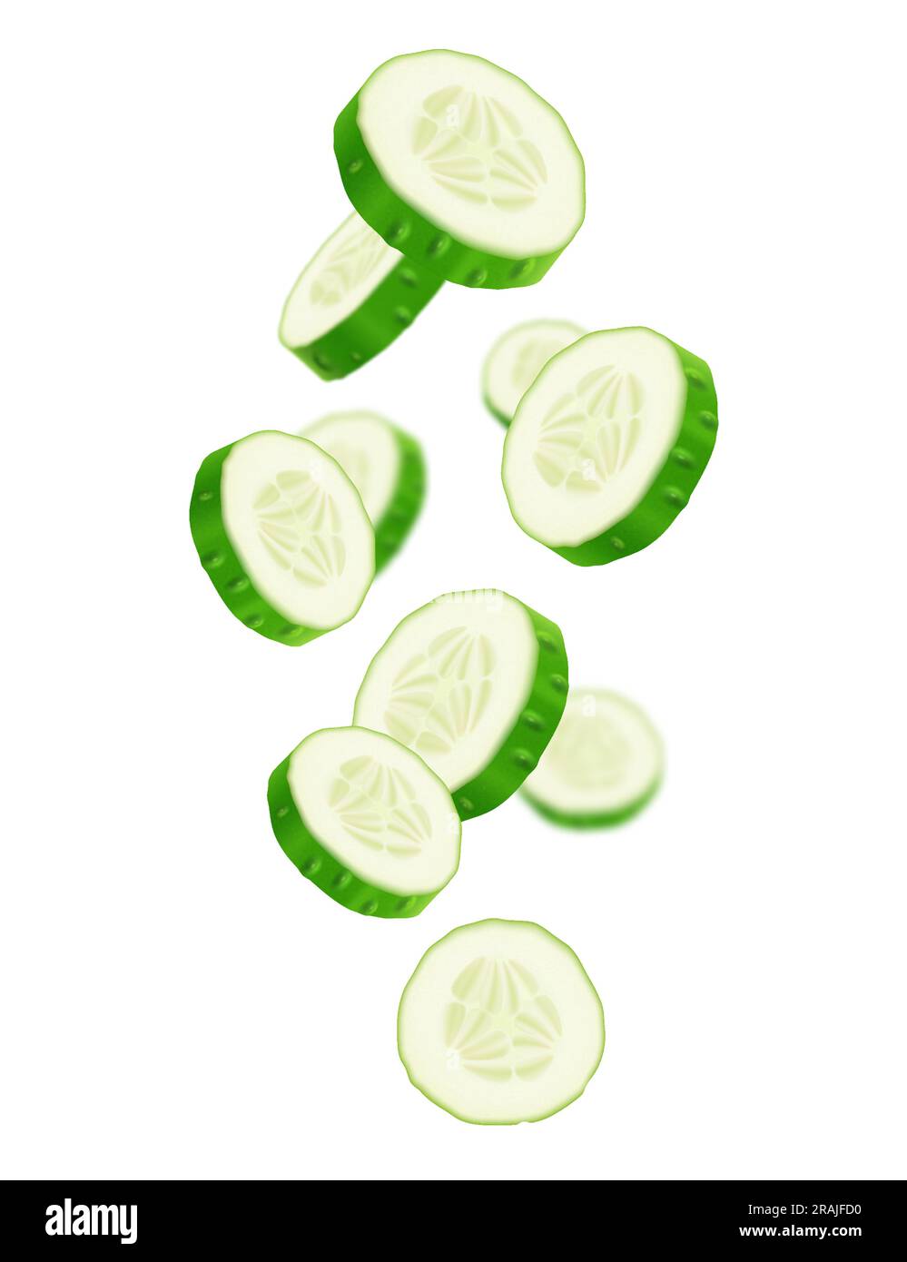 Flying cucumber pieces. Falling cucumber slice isolated on white ...