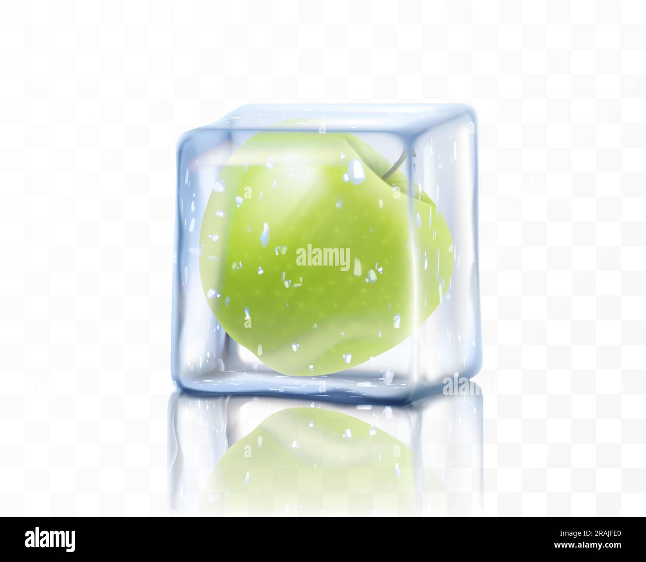 Fresh ripe apple in ice cube isolated on transparent background. Frozen ...