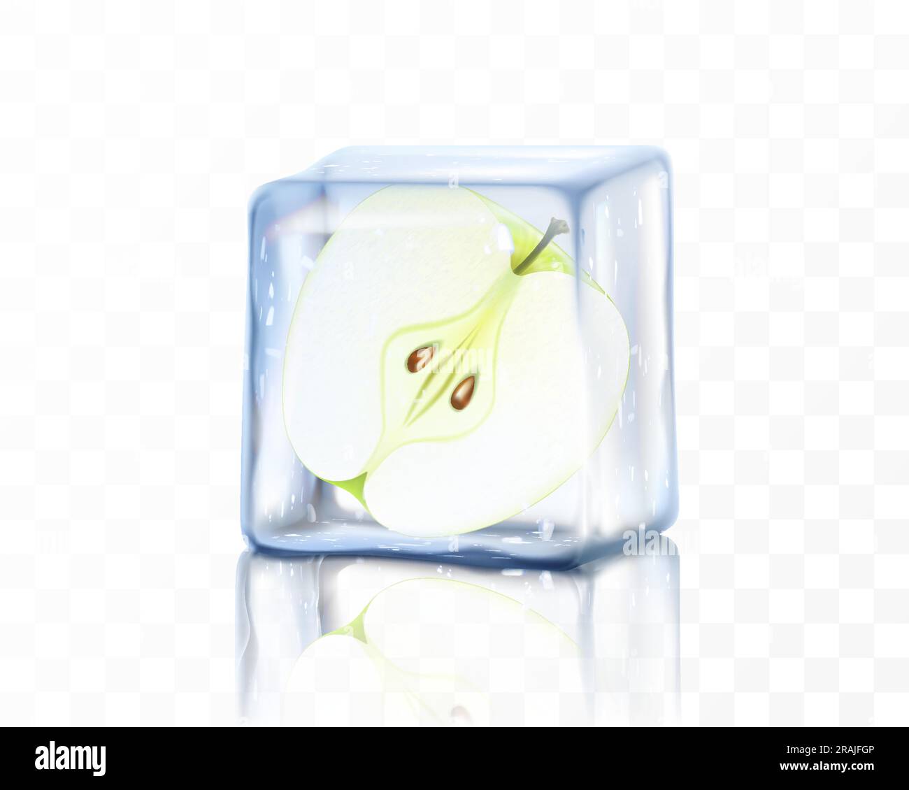 Fresh ripe apple half in ice cube isolated on transparent background ...