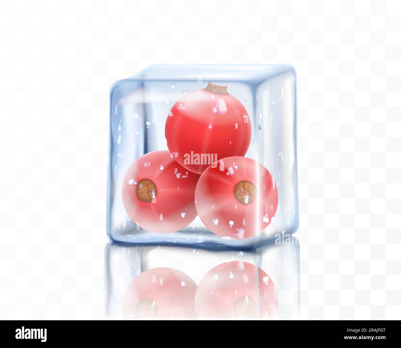 Fresh ripe red currant in ice cube isolated on transparent background ...