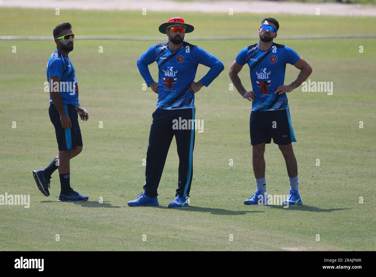 Captain Hashmatullah Shahidi (L) along teammates during the Afghanistan ...