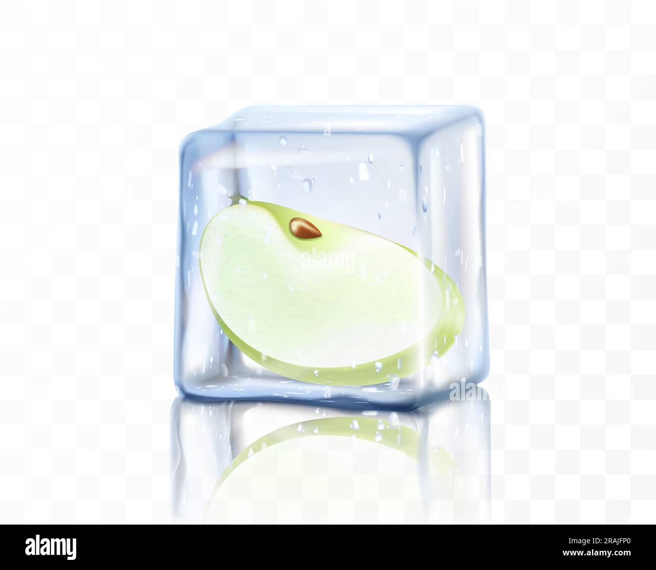Fresh ripe apple piece in ice cube isolated on transparent background ...