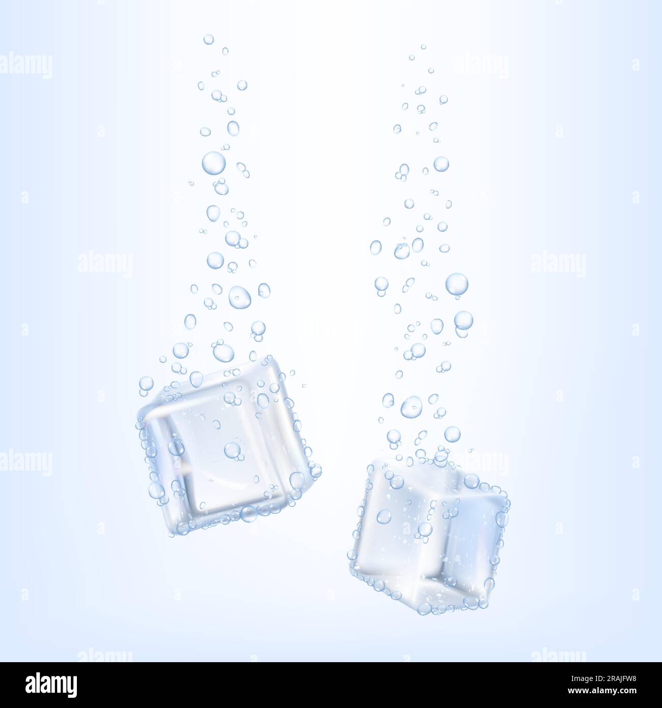 Water splash with ice cubes. Ice cubes fall into the water causing bubbles.Realistic 3d vector ...