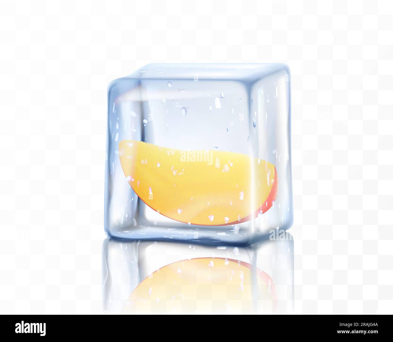 Fresh ripe mango slice in ice cube isolated on transparent background ...