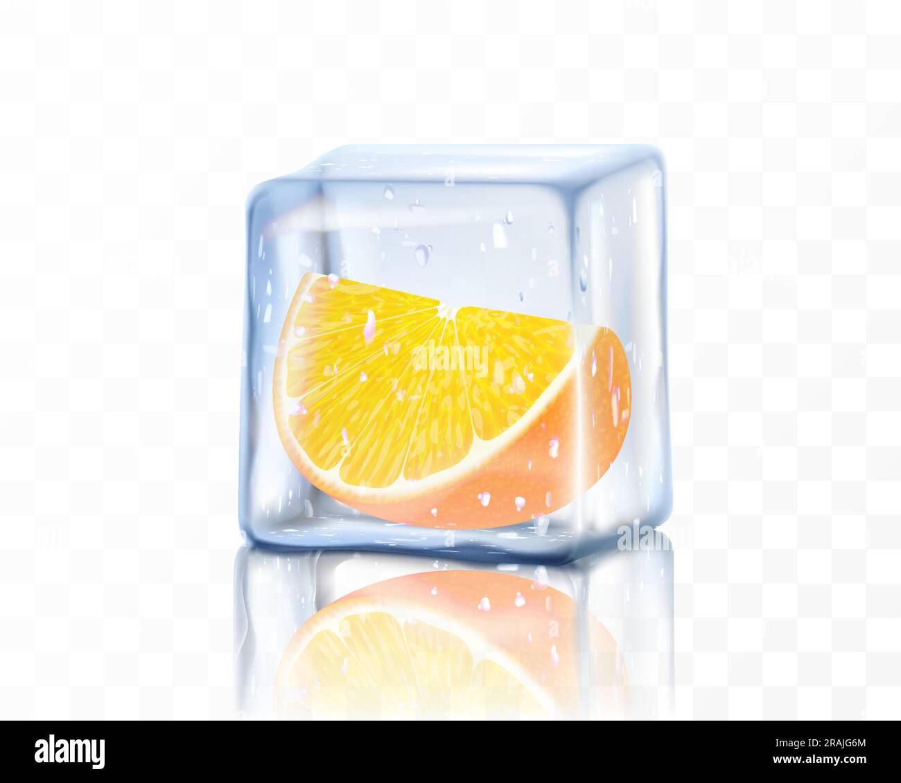 Fresh ripe orange slice in ice cube isolated on transparent background ...