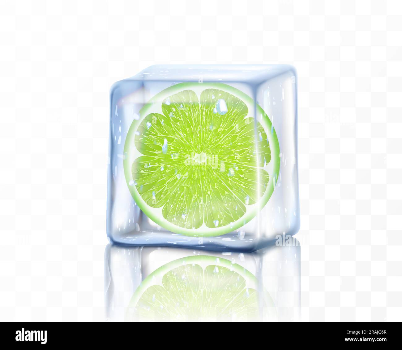 Fresh ripe lime slice in ice cube isolated on transparent background ...