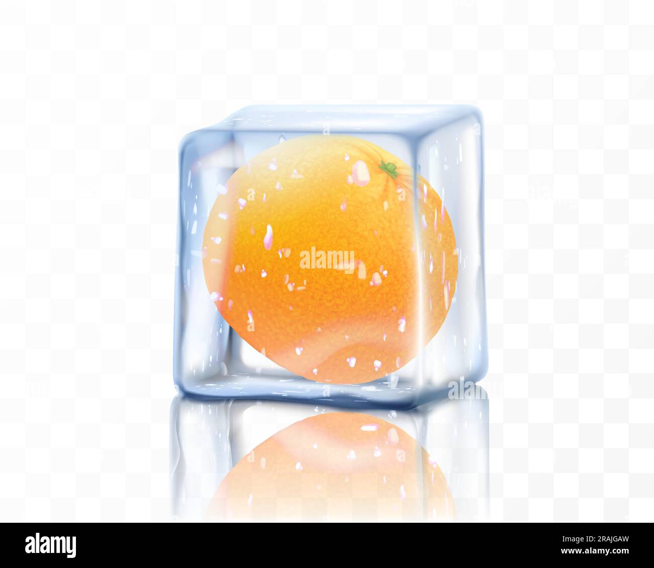 Fresh ripe orange whole in ice cube isolated on transparent background ...