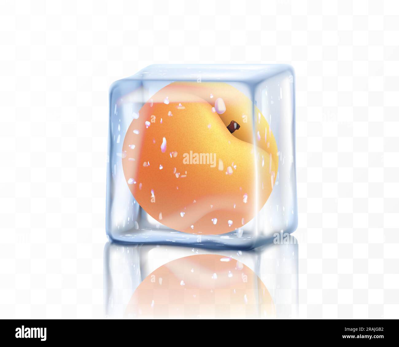 Fresh ripe peach in ice cube isolated on transparent background. Frozen ...