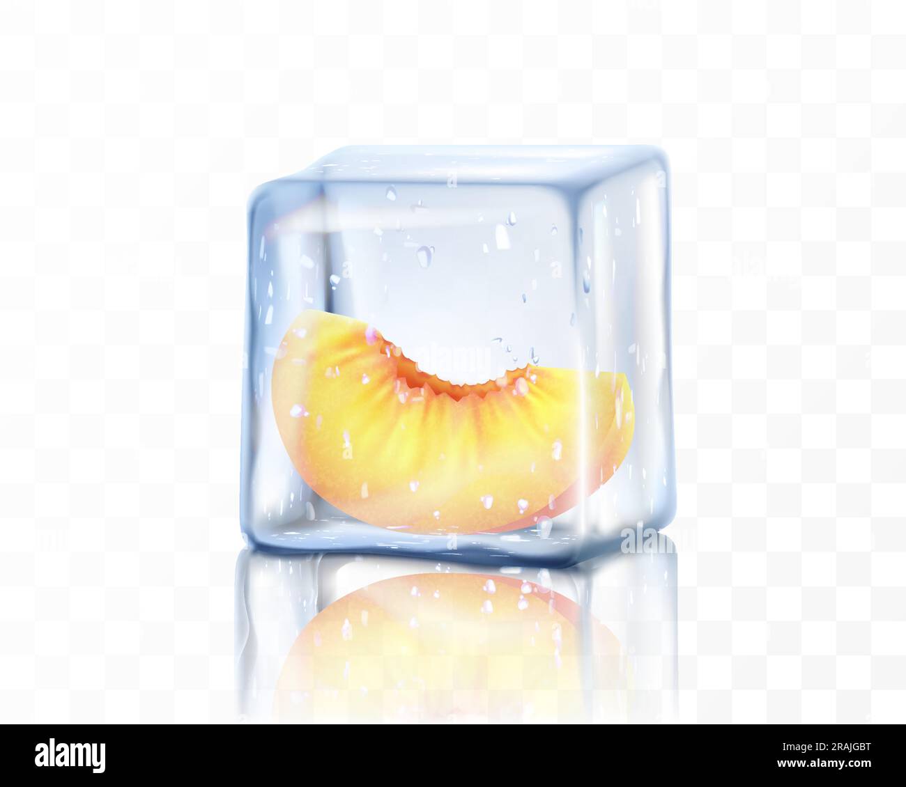 Fresh ripe peach slice in ice cube isolated on transparent background ...
