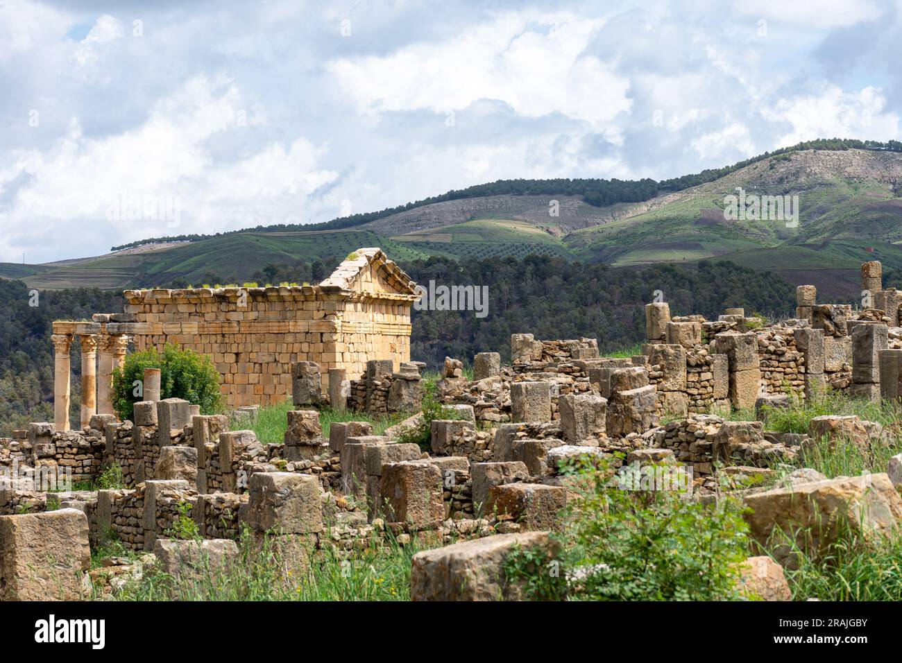 View of a Roman temple in the ancient town of Cuicul in Algeria. UNESCO ...