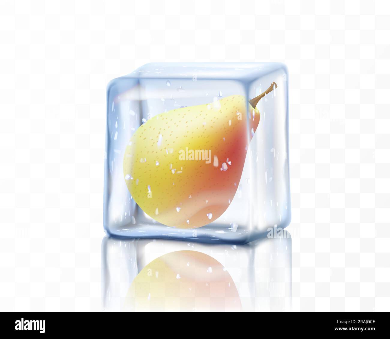 Fresh ripe pear in ice cube isolated on transparent background. Frozen ...