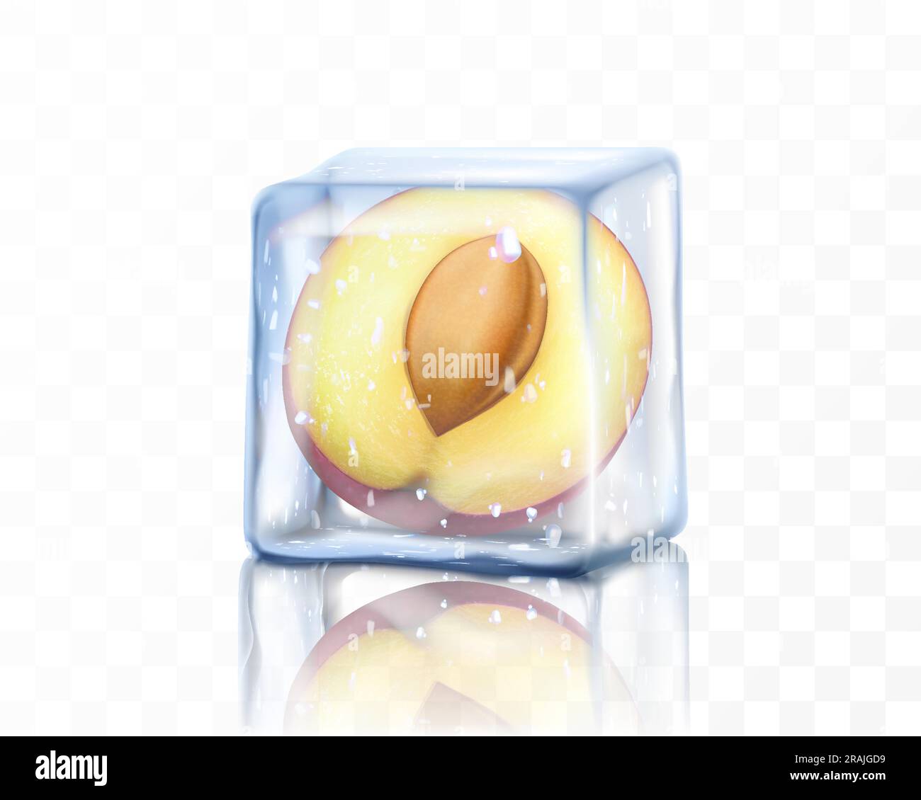 Fresh ripe plum half in ice cube isolated on transparent background ...