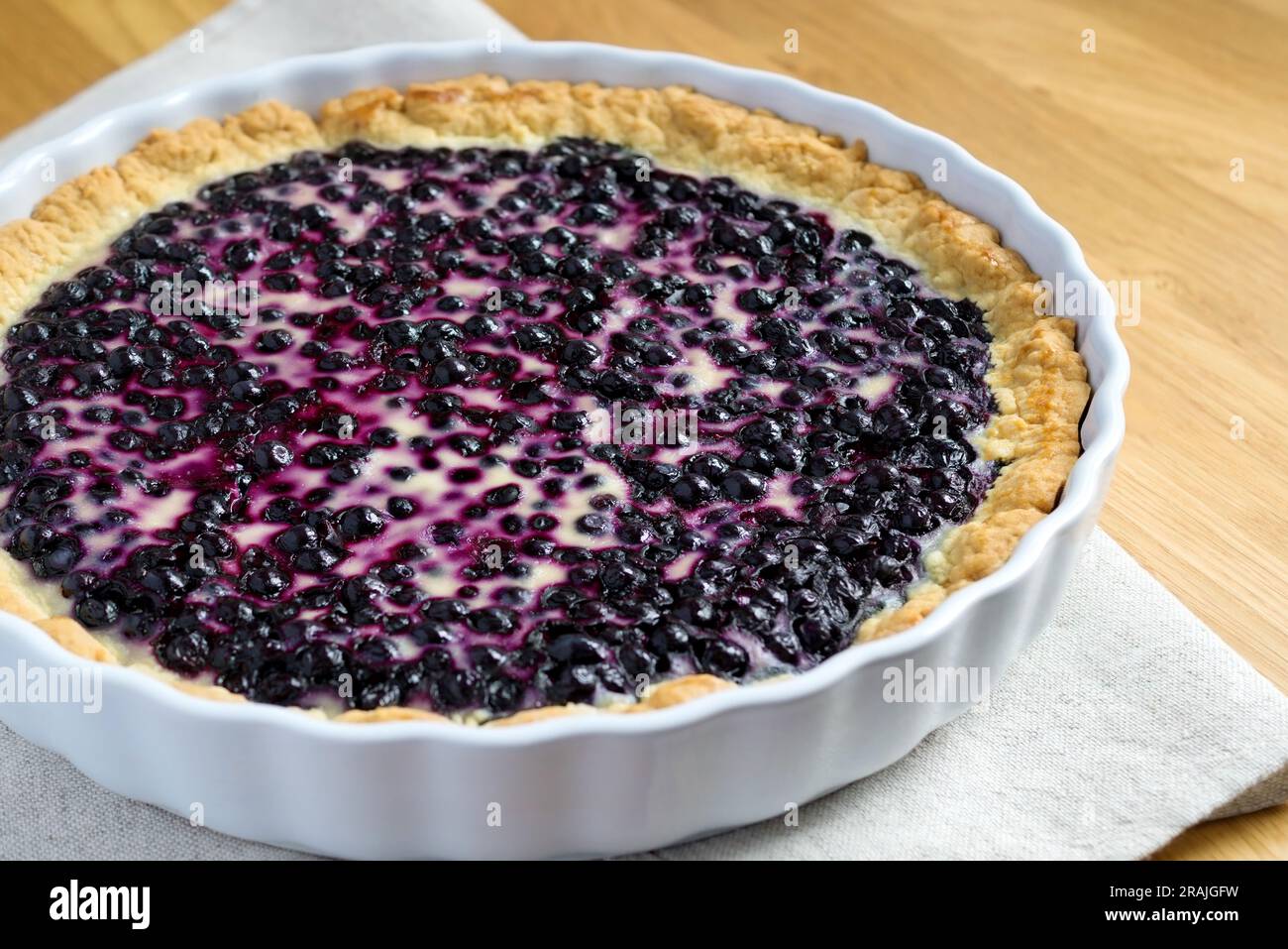 Homemade shortcrust pastry pie with blueberries and sour cream filling ...