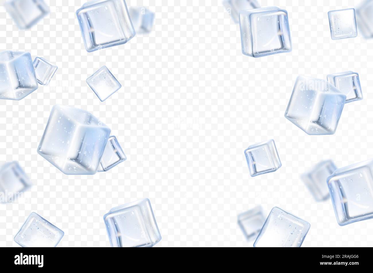 Falling ice cube, isolated on transparent background, selective focus ...
