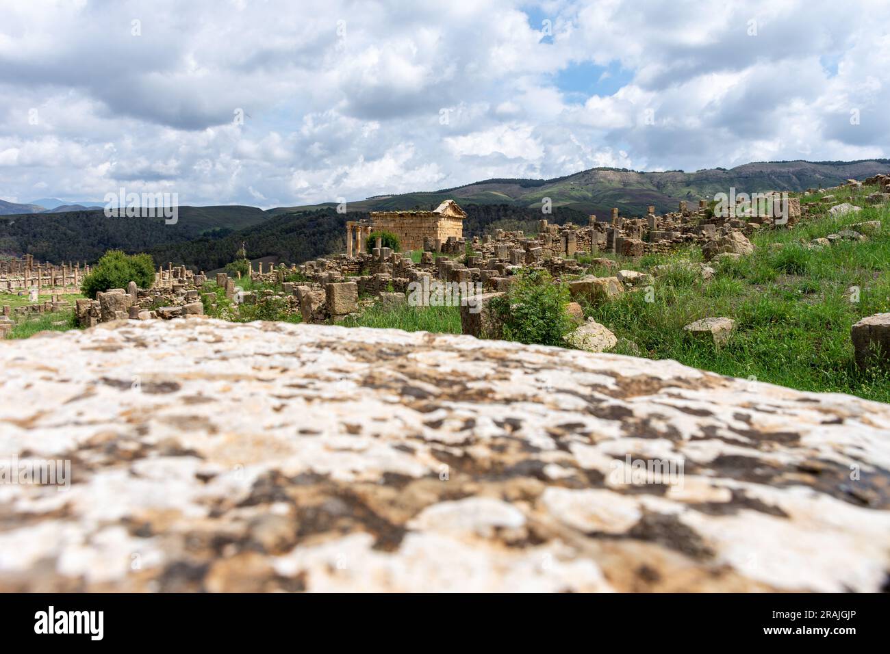 View of a Roman temple in the ancient town of Cuicul in Algeria. UNESCO ...