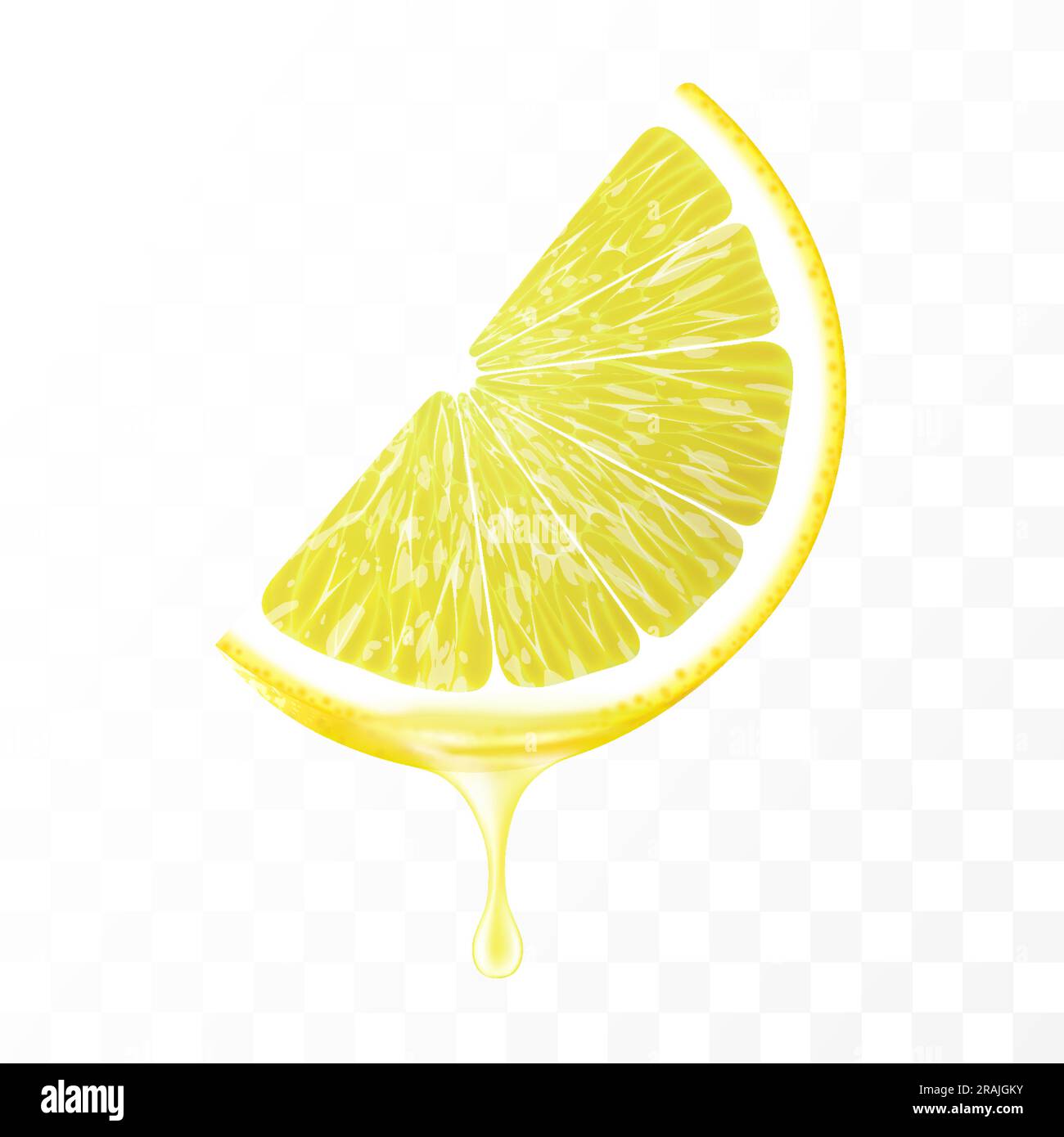 Sliced of lemon with juice dripping isolated on transparent background. Fresh slice of lemon ...
