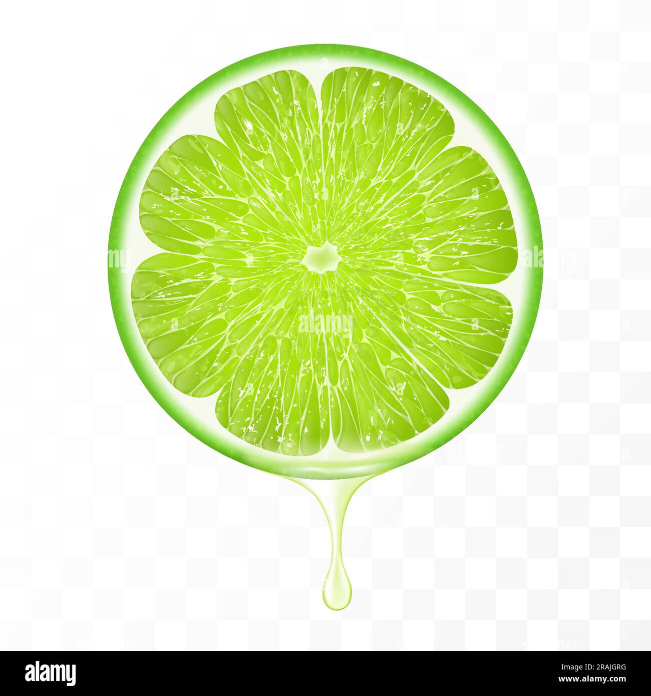 Sliced of green lime with juice dripping isolated on transparent ...