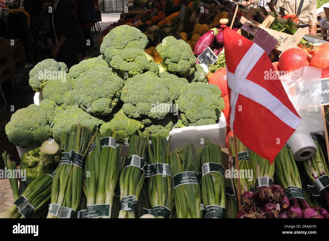 04 July 2023/ Vegetable and fruit shoppers at farmers market in danish ...