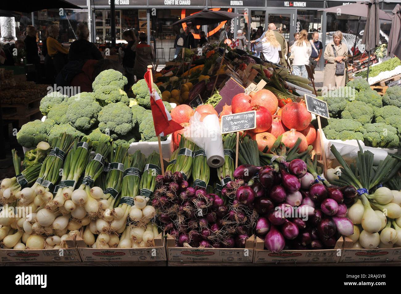 04 July 2023/ Vegetable and fruit shoppers at farmers market in danish ...