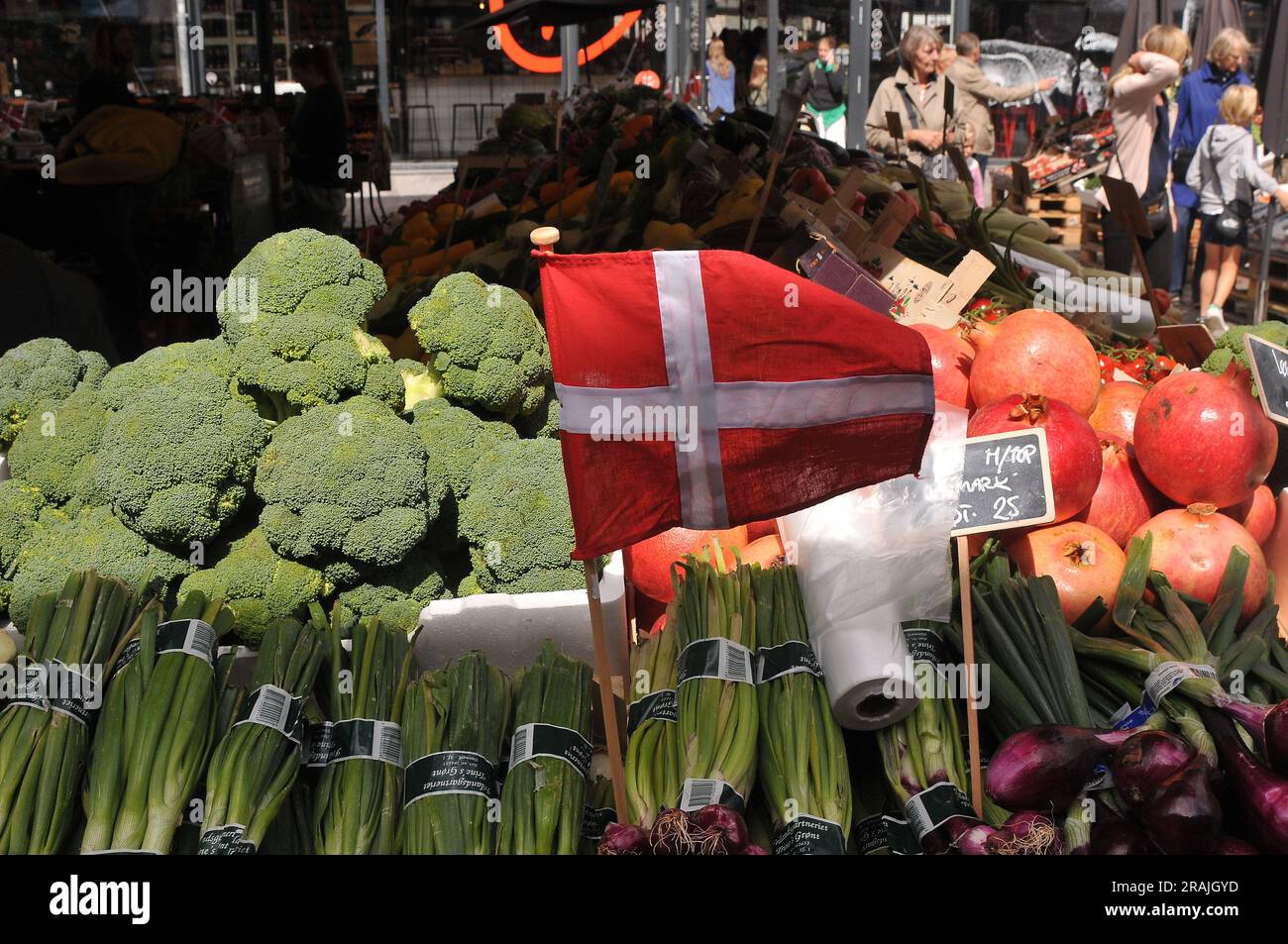 04 July 2023/ Vegetable and fruit shoppers at farmers market in danish ...