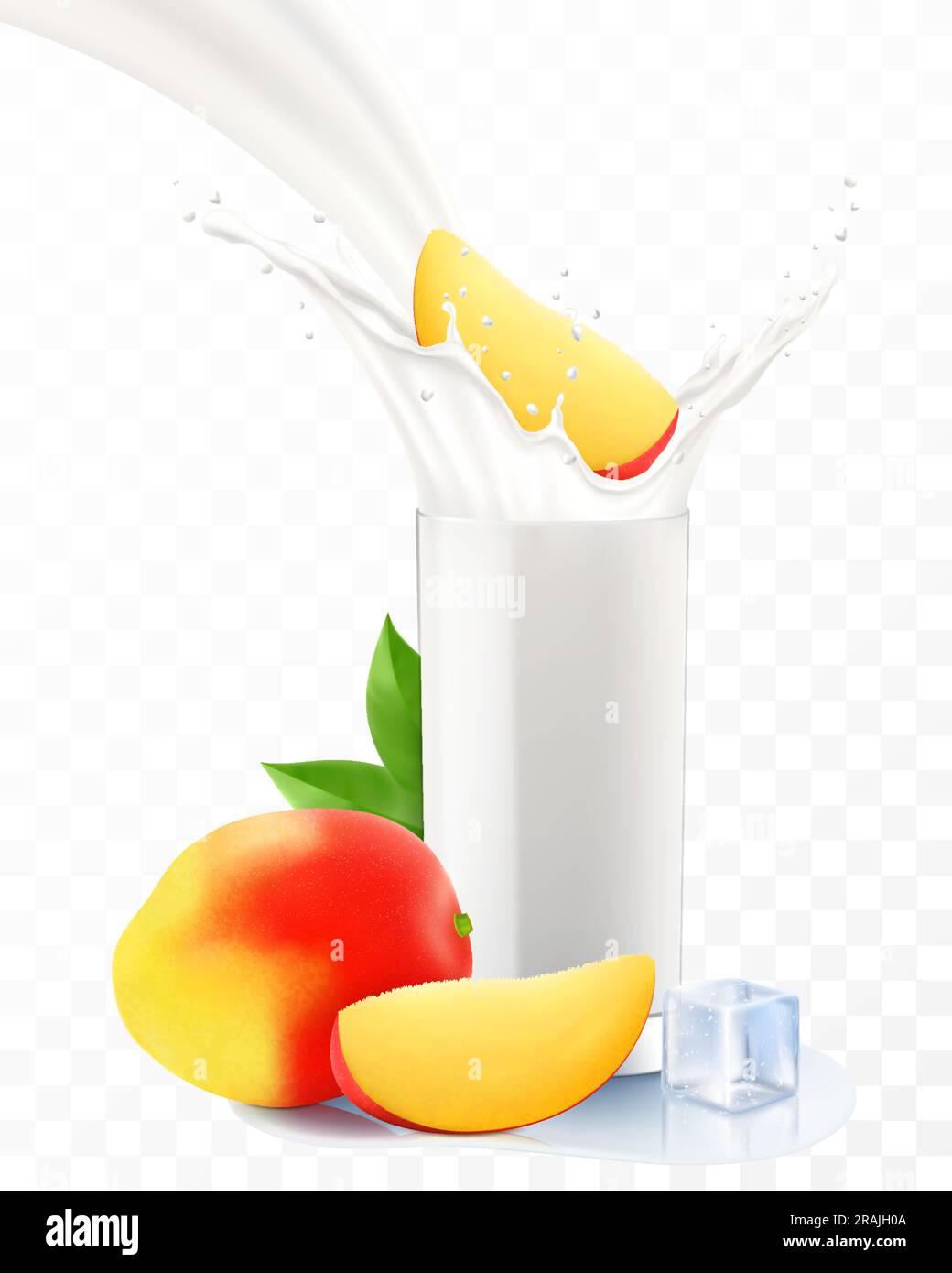 Mango falling in a glass of milk or yogurt. Sweet milk splashes. Fruit ...
