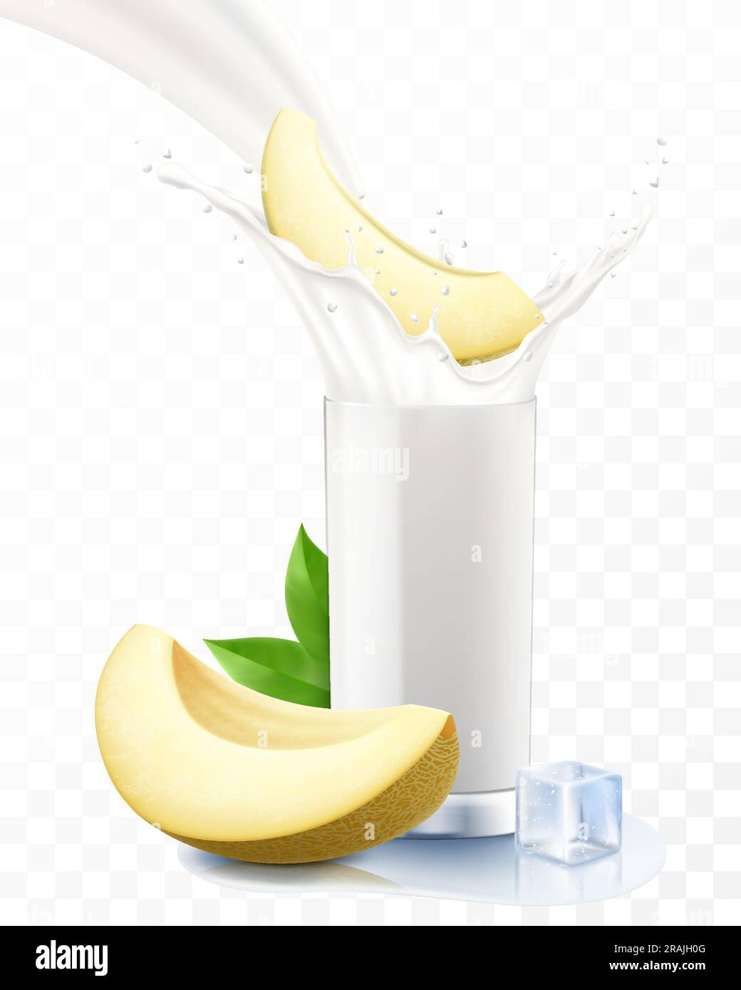 Melon falling in a glass of milk or yogurt. Sweet milk splashes. Fruit ...