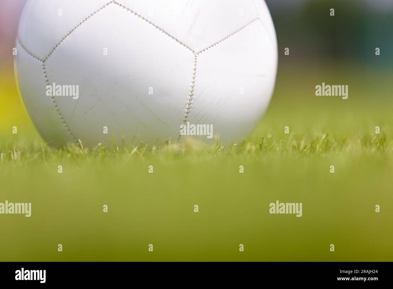Closeup on White Soccer Training Ball on Grass Field. Football Practice ...