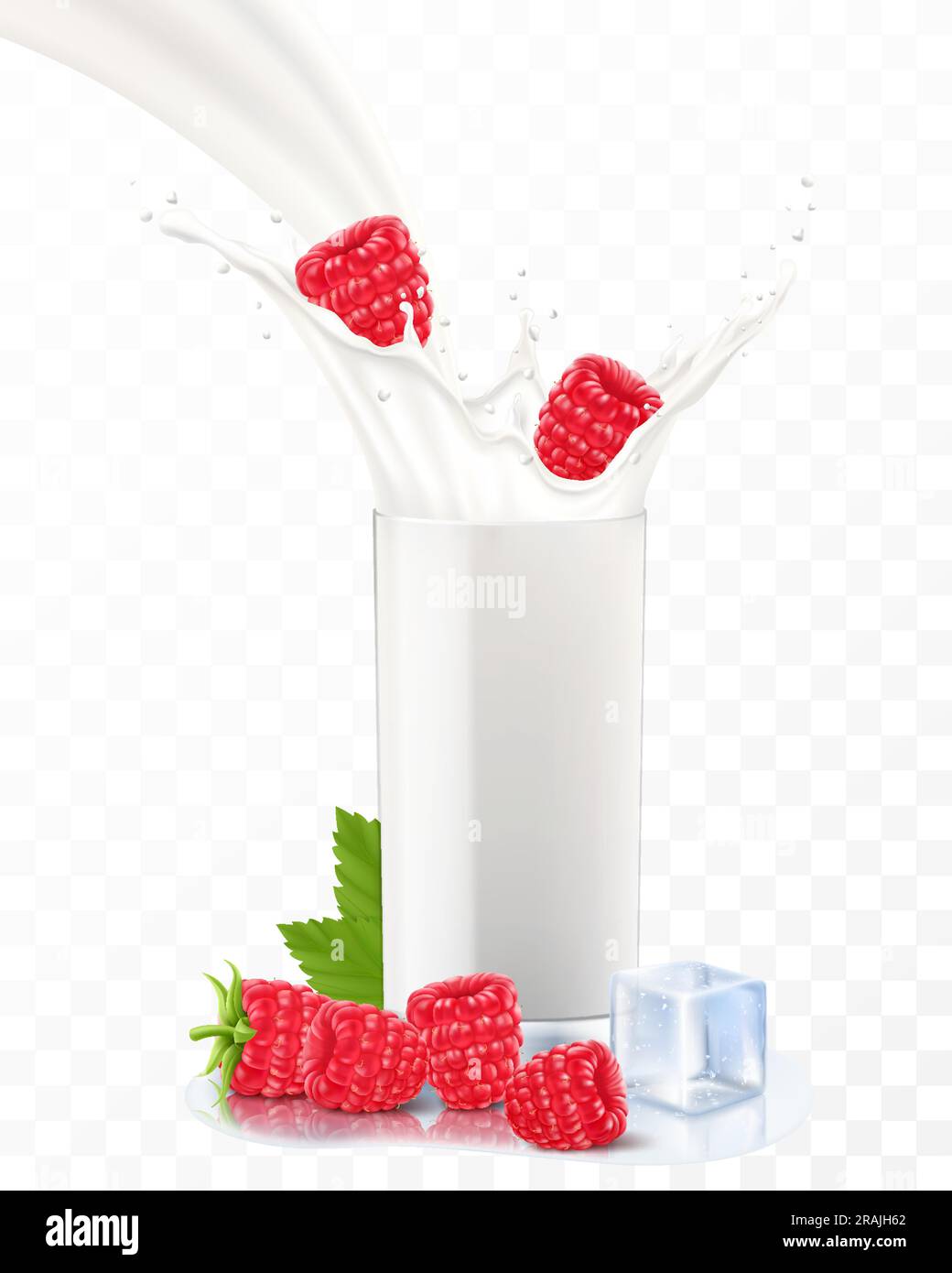 Raspberry falling in a glass of milk or yogurt. Sweet milk splashes ...