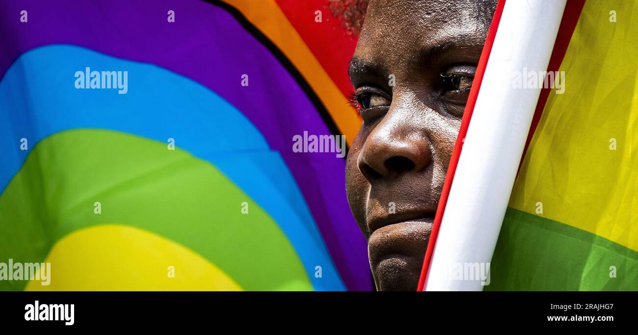 The Hague, Netherlands. July 4, 2023. Activists at the International ...