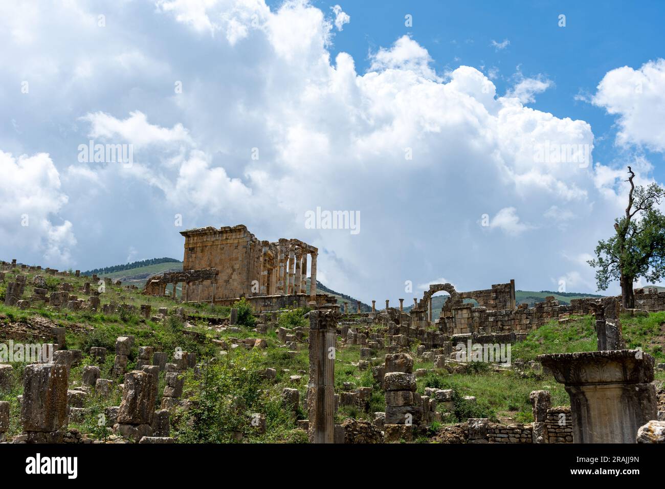 View of a Roman temple in the ancient town of Cuicul in Algeria. UNESCO ...