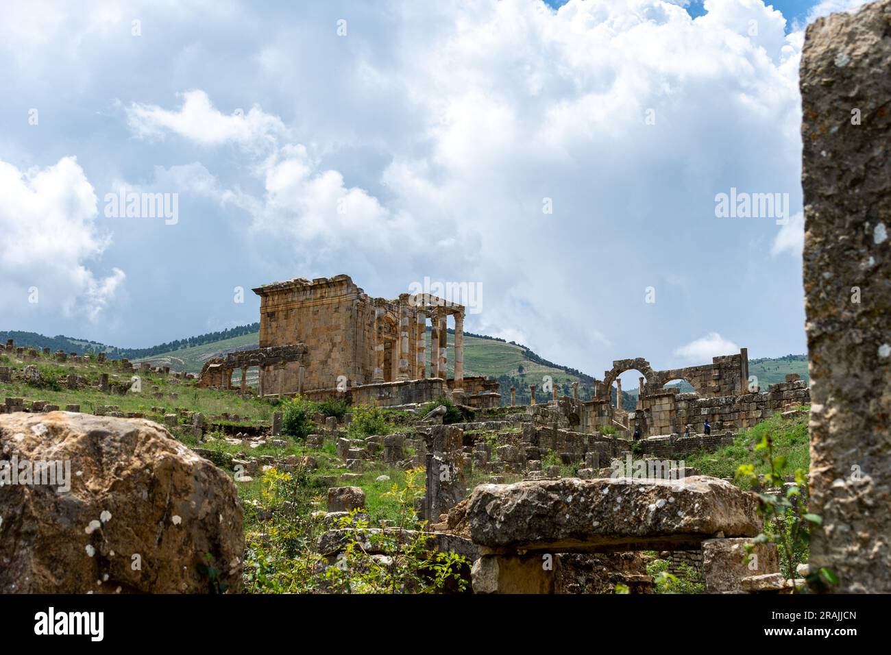 View of a Roman temple in the ancient town of Cuicul in Algeria. UNESCO ...