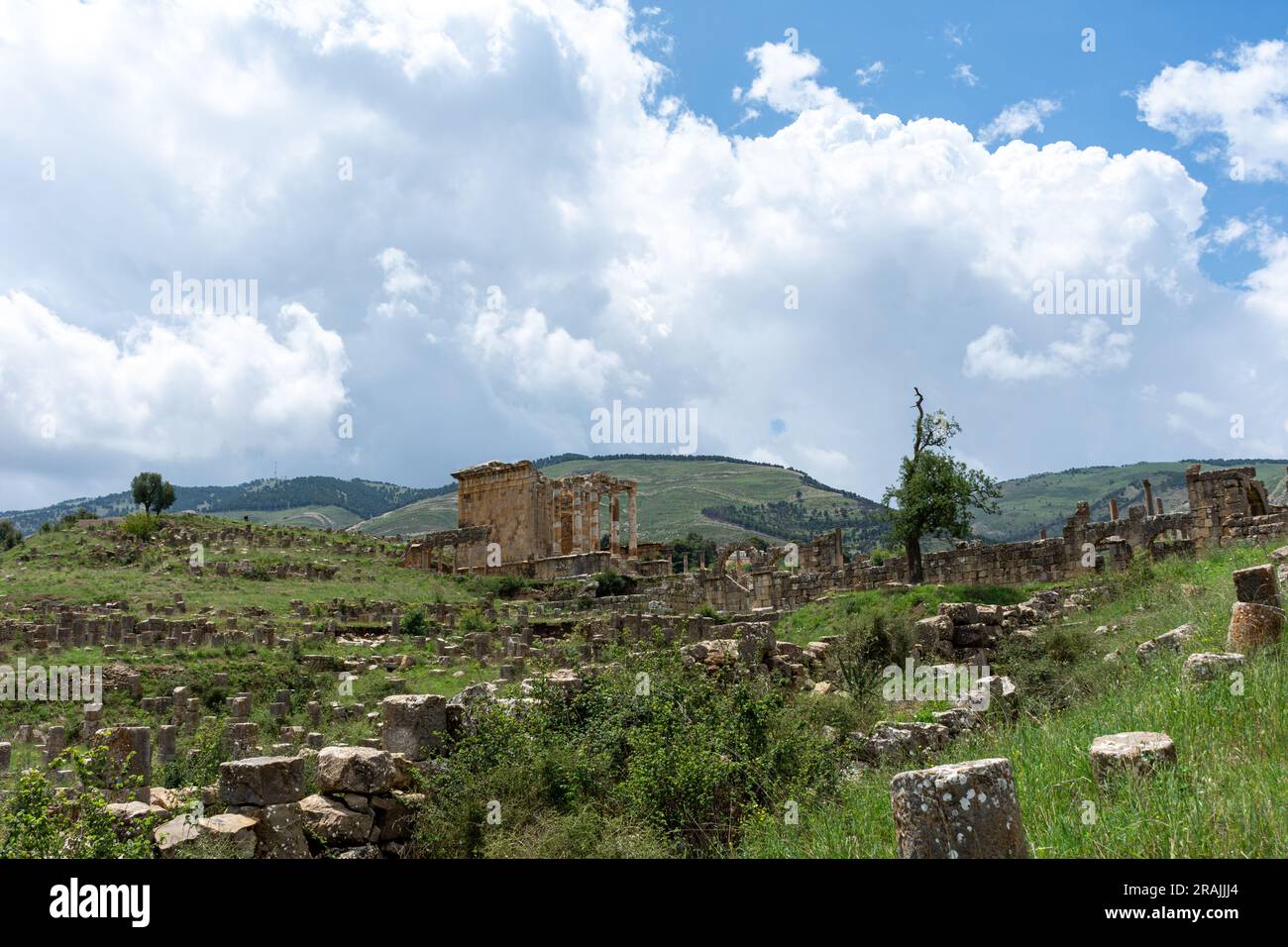 View of a Roman temple in the ancient town of Cuicul in Algeria. UNESCO ...
