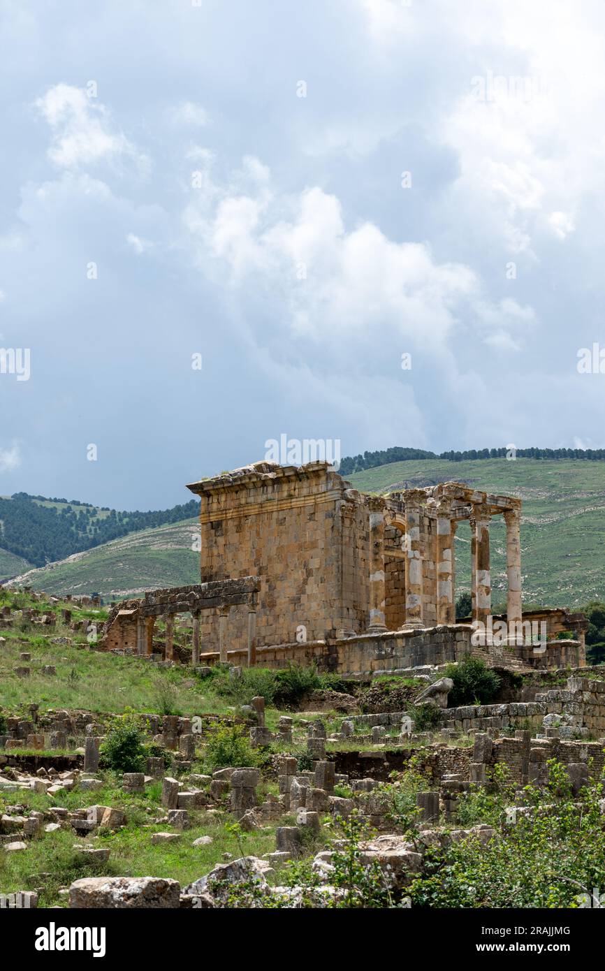 View of a Roman temple in the ancient town of Cuicul in Algeria. UNESCO ...