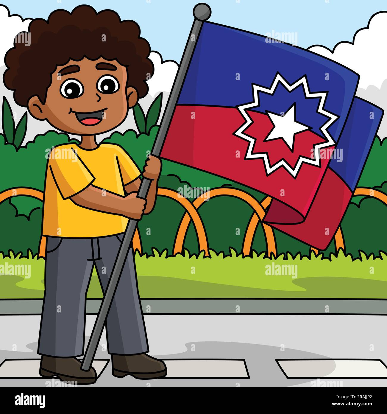 Afro Boy Holding Juneteenth Flag Colored Cartoon Stock Vector Image ...